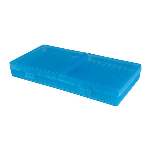 BOXES MTM CASE-GARD FLIP TOP PISTOL AMMO BOX 40 S&W-45 ACP 200 ROUND CLEAR BLUE - Brownells Svizzera